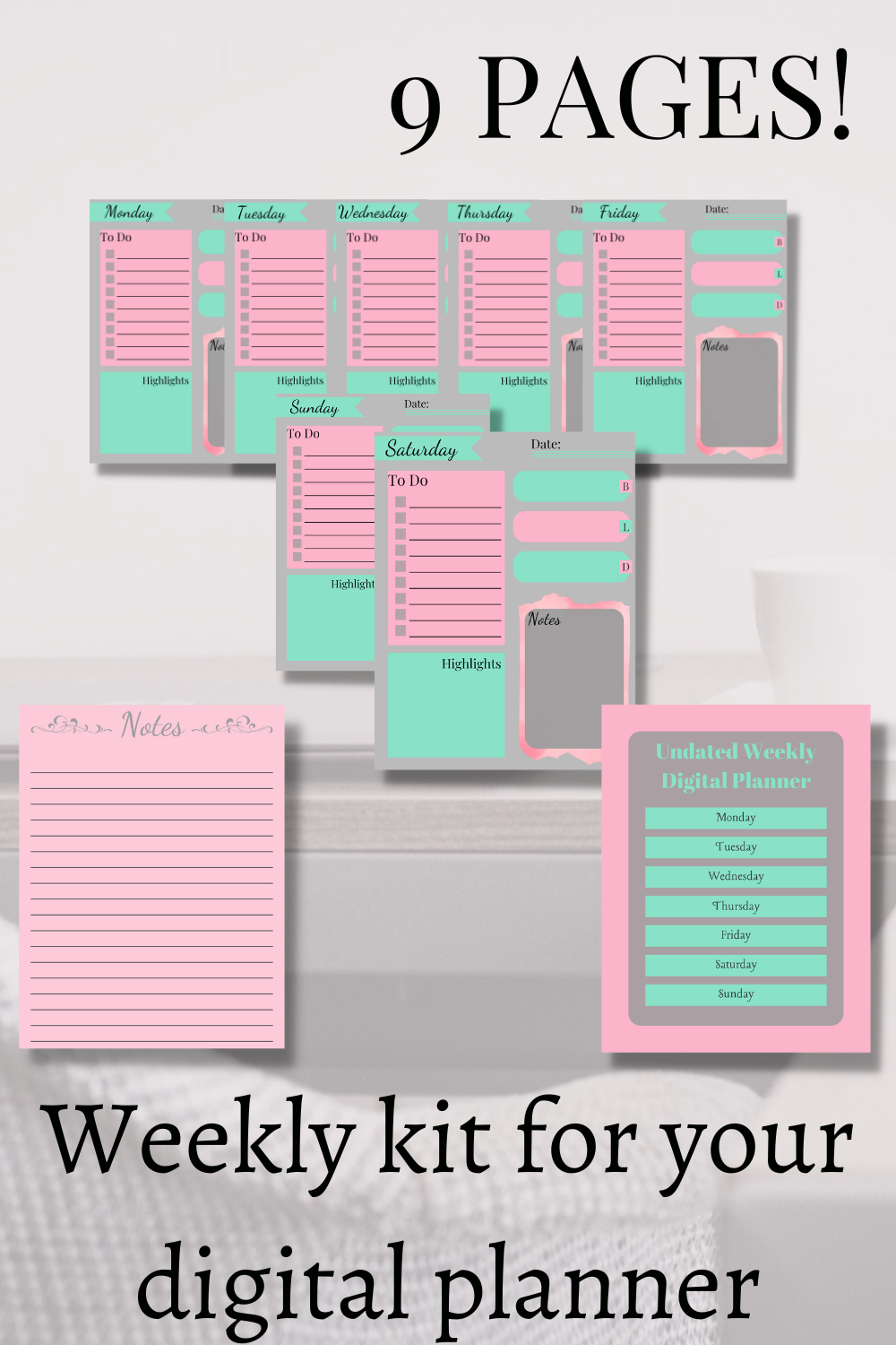 Undated Weekly Digital Planner Kit for Goodnotes or Other Digital ...