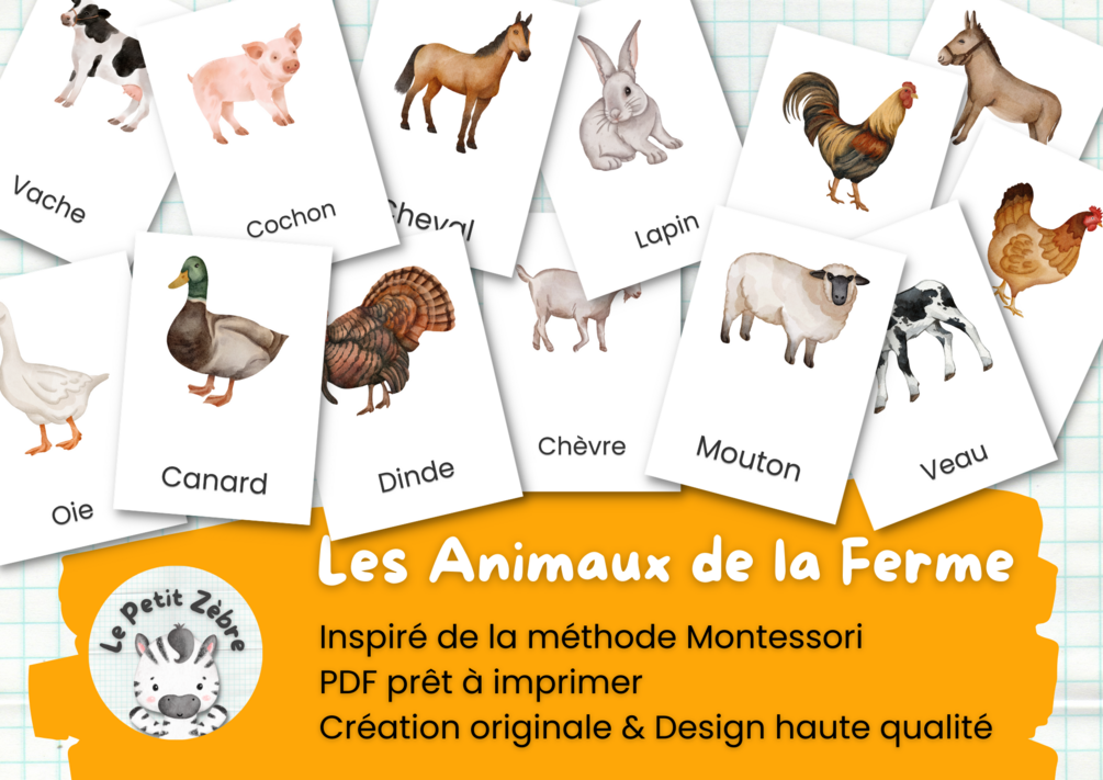 20 CARTES EDUCATIVES ANIMAUX DE LA FERME