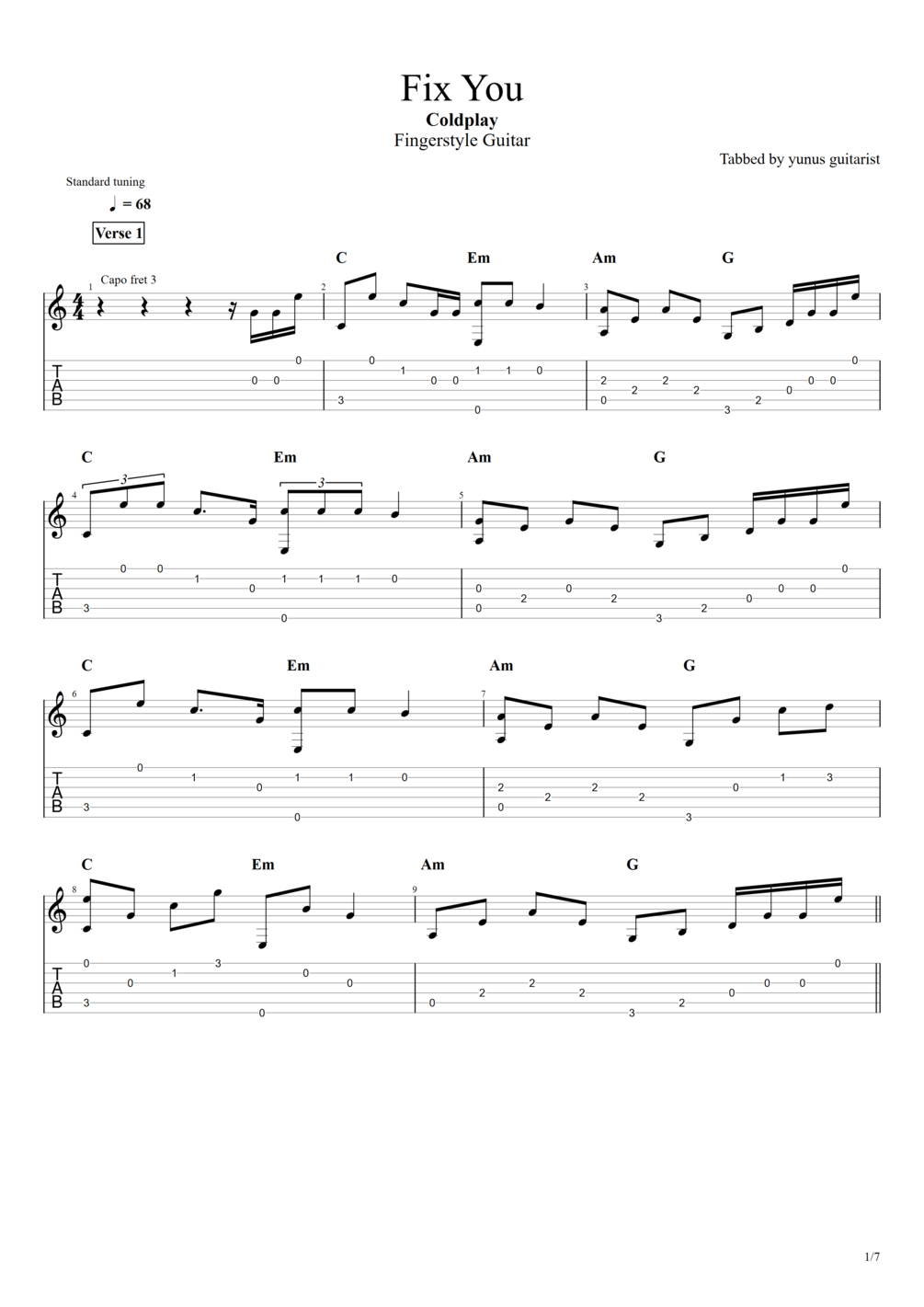 TAB. Fix You - Coldplay