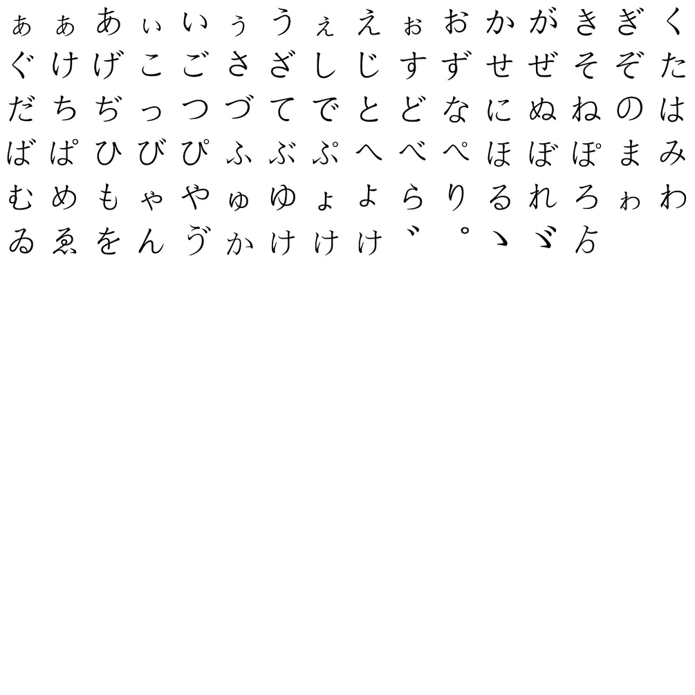 Hiragana, Unicode 3040-309f, SVG file