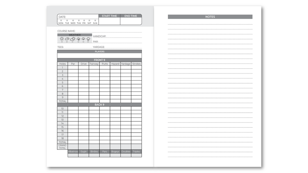 Golf Log Book Interior - 110 Pages