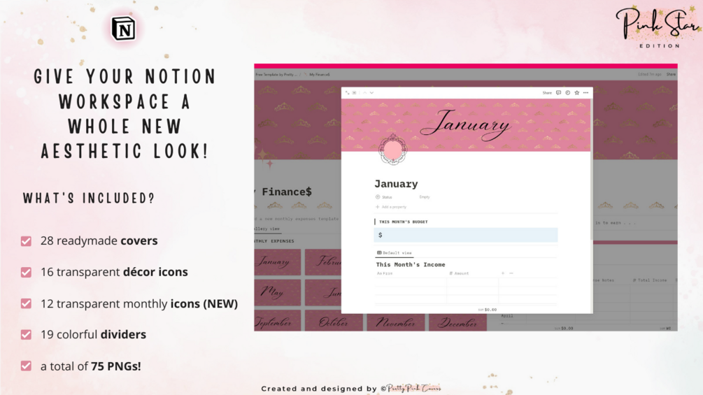Aesthetic Notion Monthly Covers/Headers Pack (Dark Pink Princess Theme ...