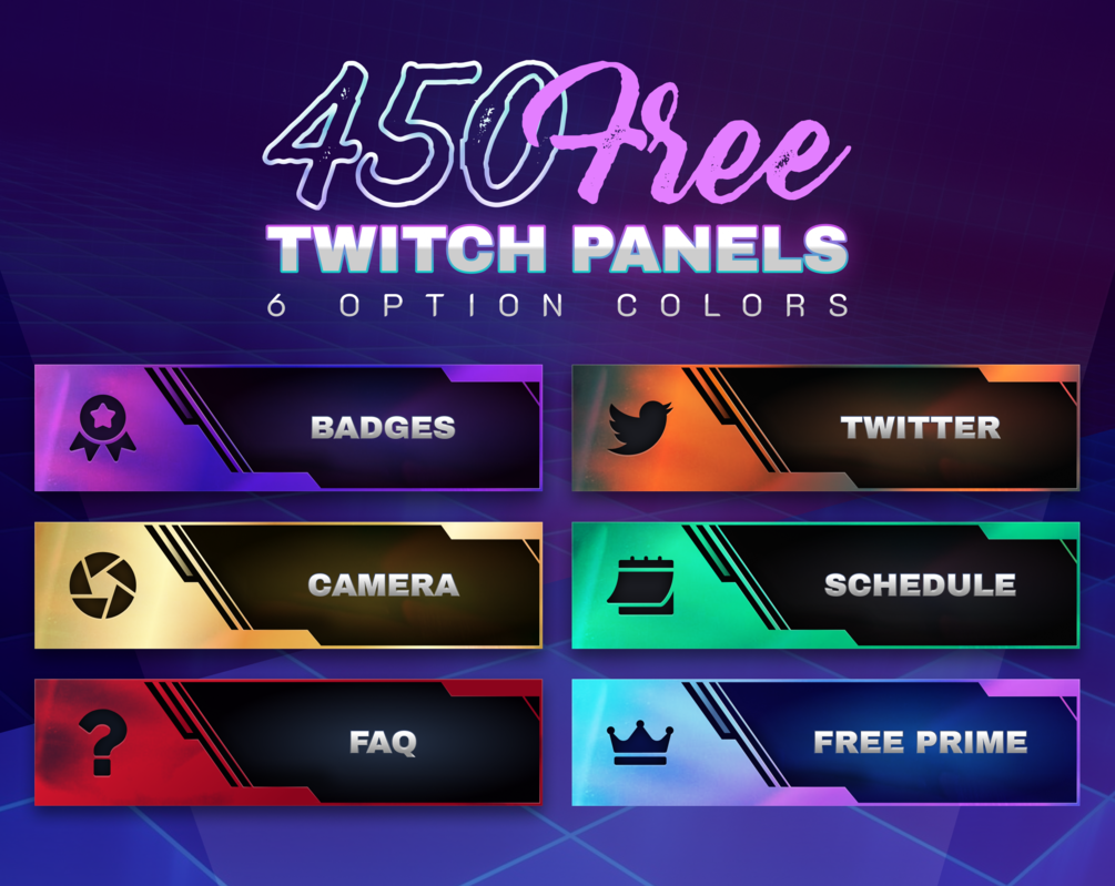 450x Cyber Panels in 6 colors for Twitch Profile