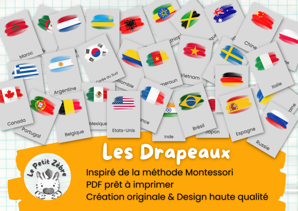 54 CARTES EDUCATIVES DRAPEAUX