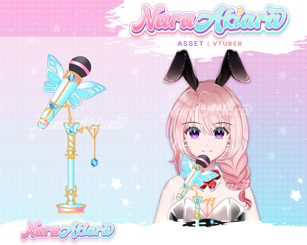 Animated Vtuber Assets V2 Light Blue Butterfly Microphone