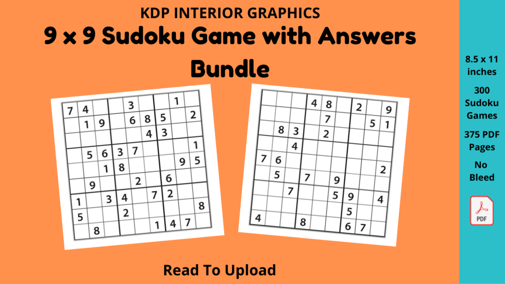 9 x 9 Sudoku Games Template Bundle - KDP Interior Graphic