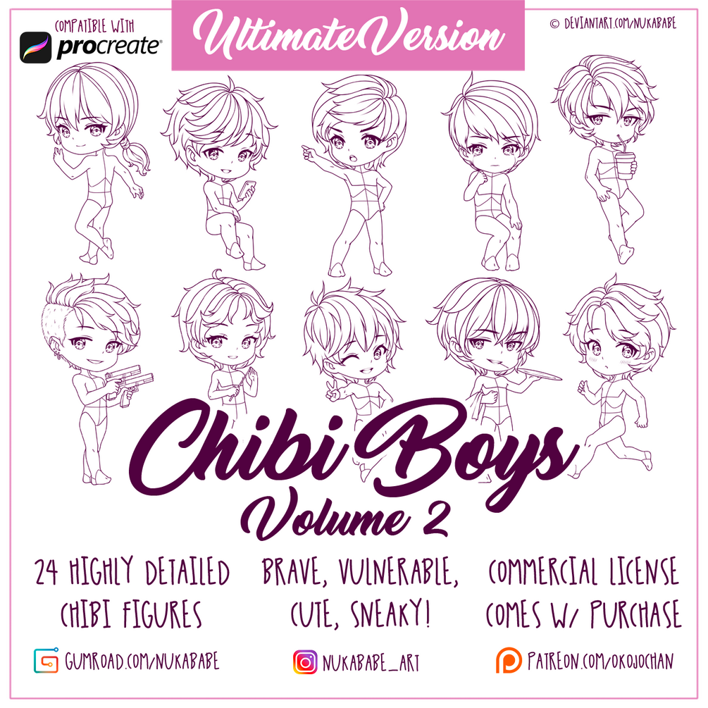 24 Procreate Stamps - Male Chibi Poses Vol. 2 [+PNG]