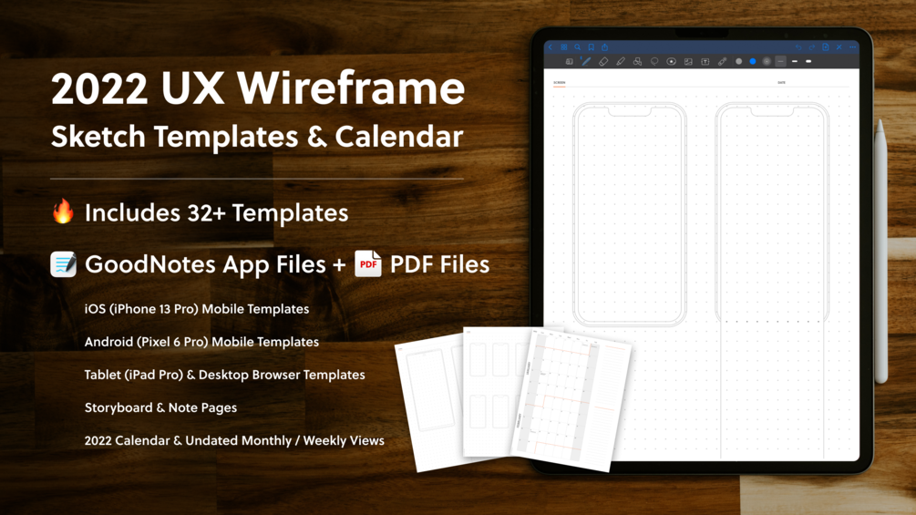 2022 UX Wireframe Sketch Templates & Calendar | GoodNotes, PDF, iPad ...