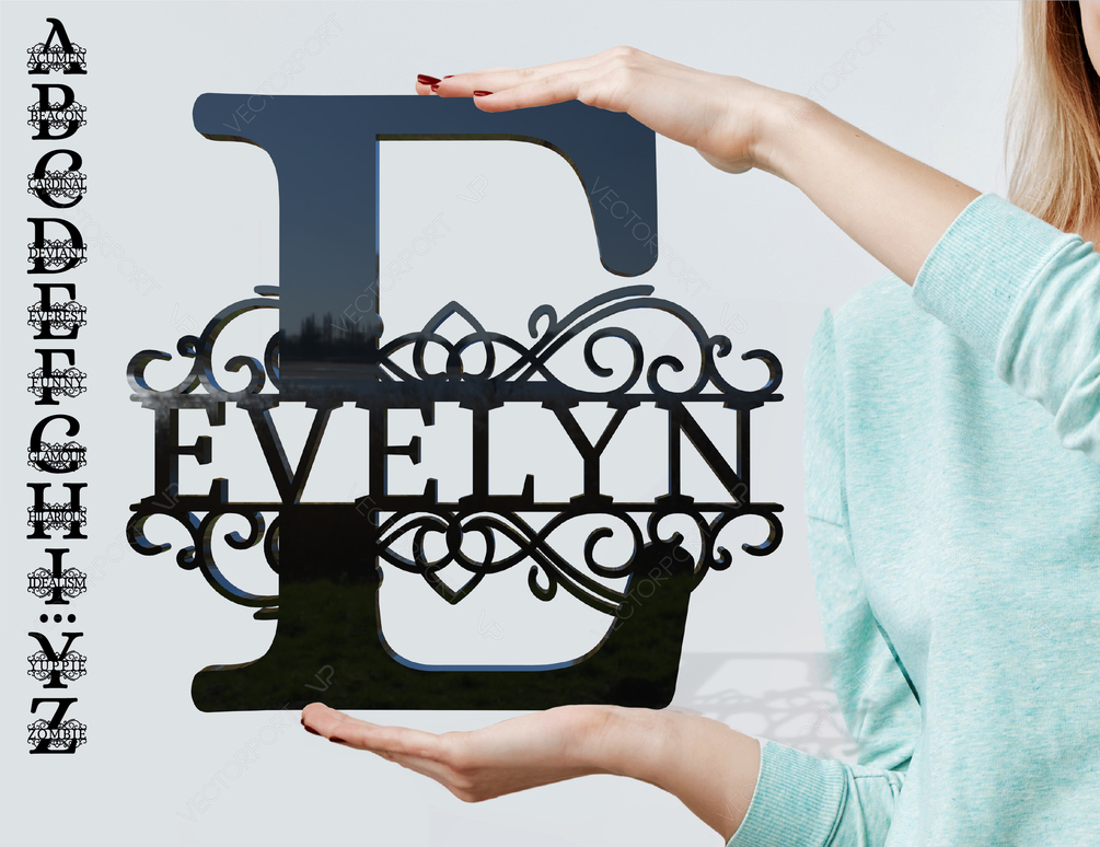 Split Regal Monogram Alphabet Letters Laser Cut Files | SVG, DXF, AI |#014|