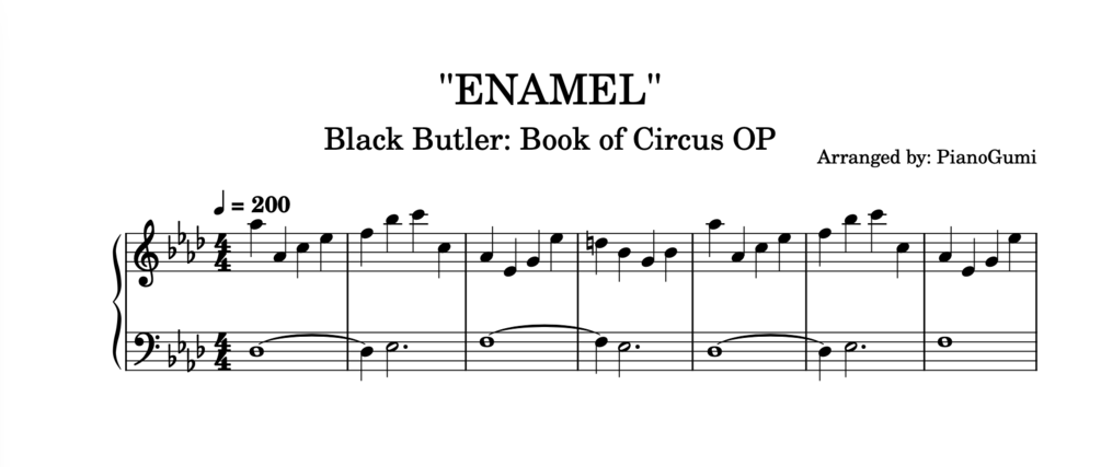 Black Butler: Book of Circus OP - "ENAMEL" - Piano Sheet Music