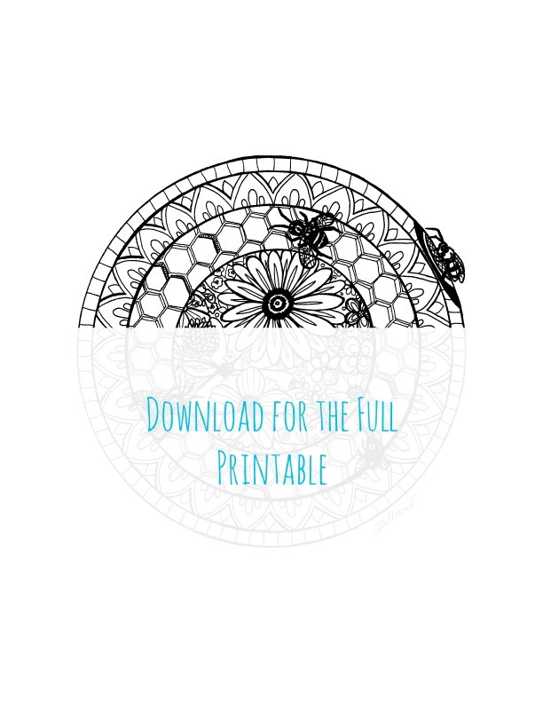 Honey Bee Beehive Mandala Adult Coloring Page