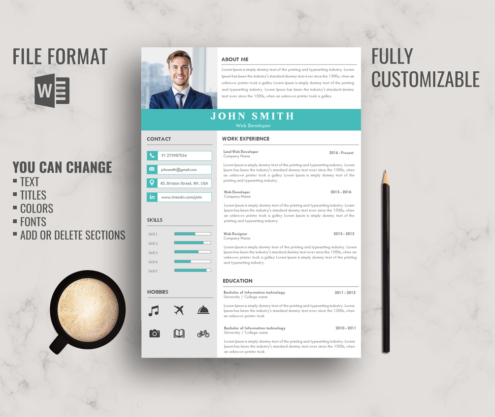 CV Template, Resume Template, Modern Resume, Resume Template in Word ...