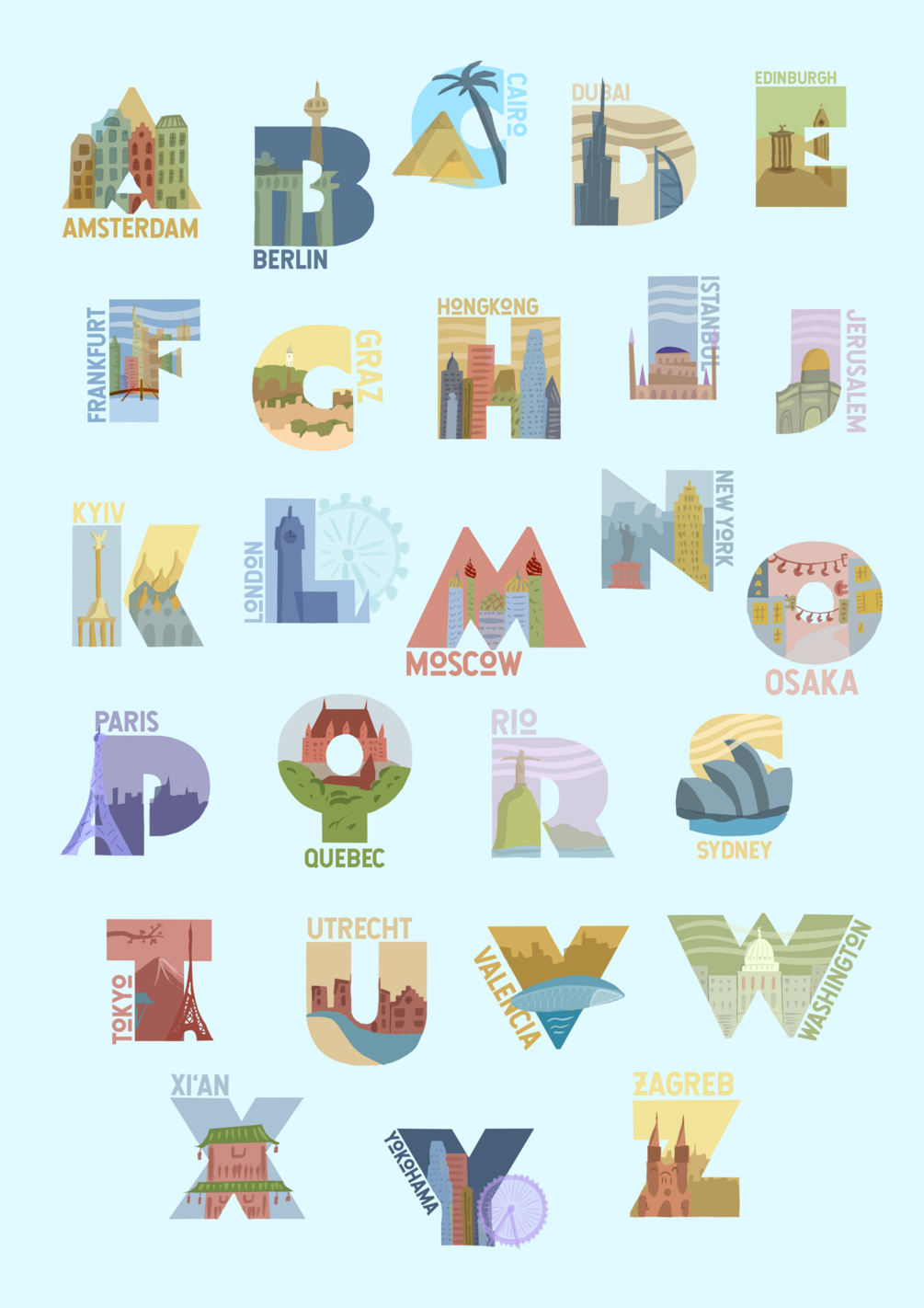Alphabet - Cities pale blue #1 DR