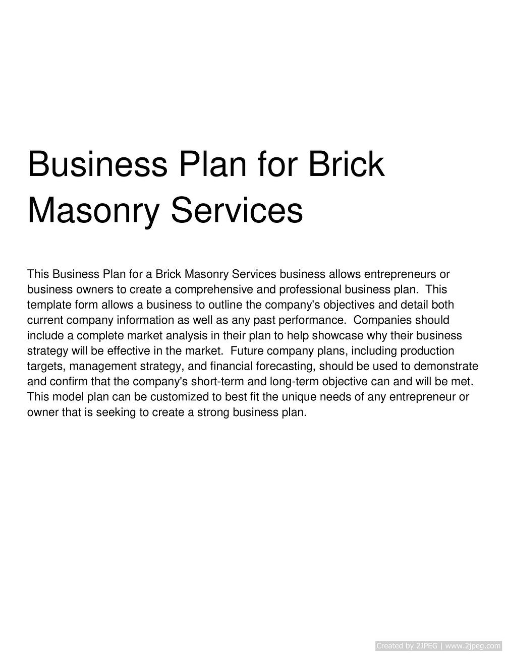 Business Plan for Brick Masonry Services