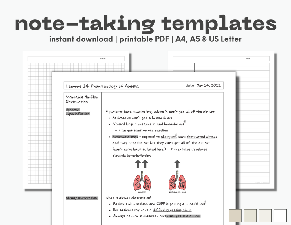 Student Note-Taking Template Printable Pack