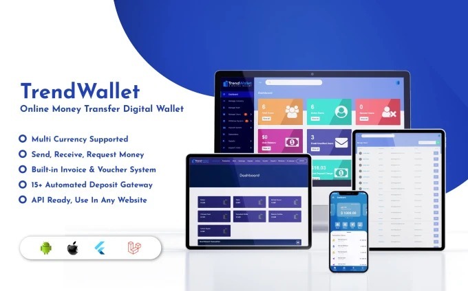 Money Transfer Digital Wallet Website and Laravel Admin Panel