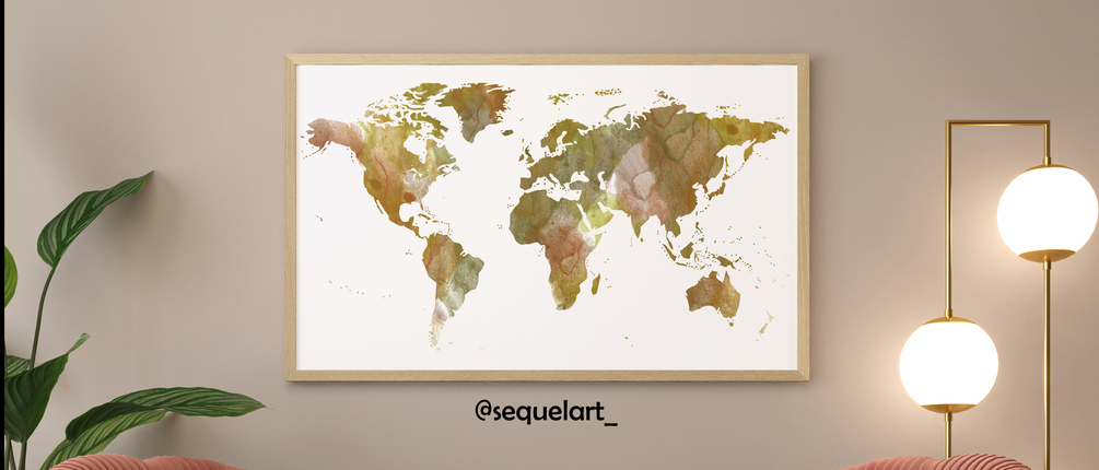 World Map Wall Art, Home Decor Watercolor Abstract