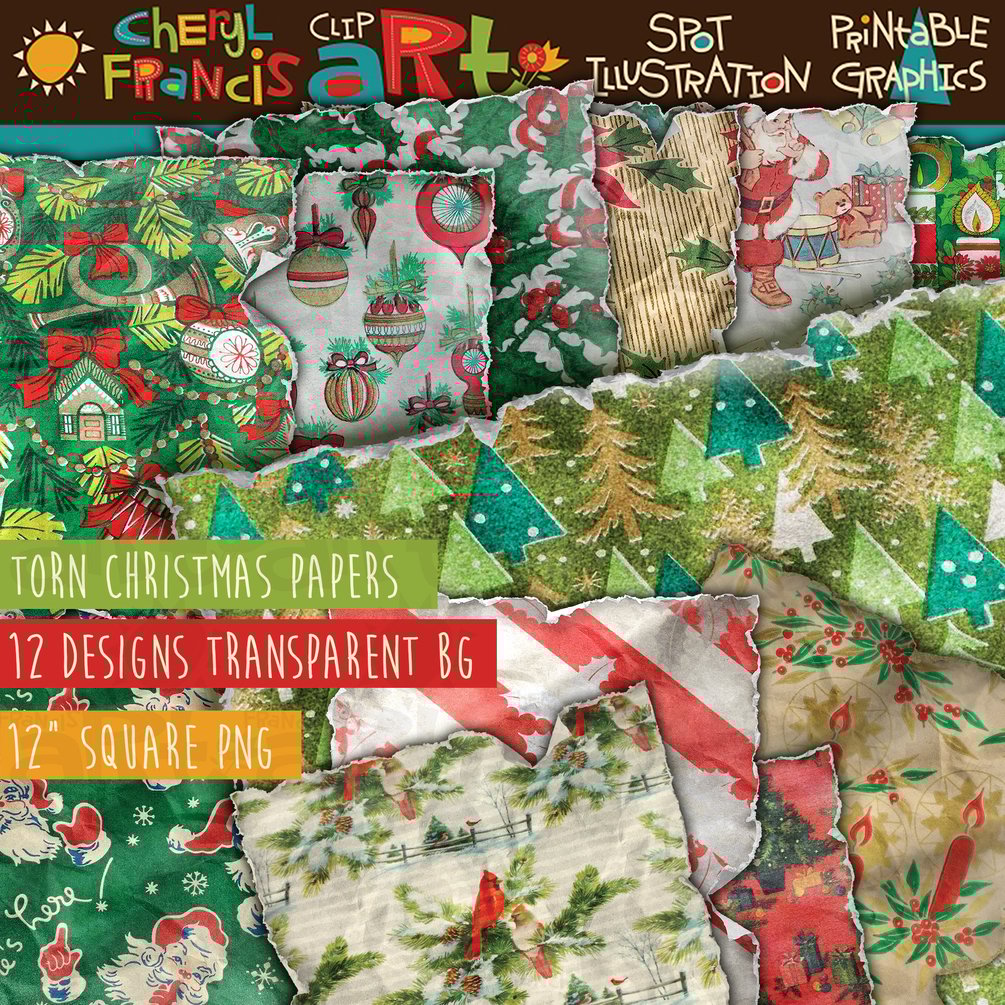 Torn Christmas Papers 12" Square