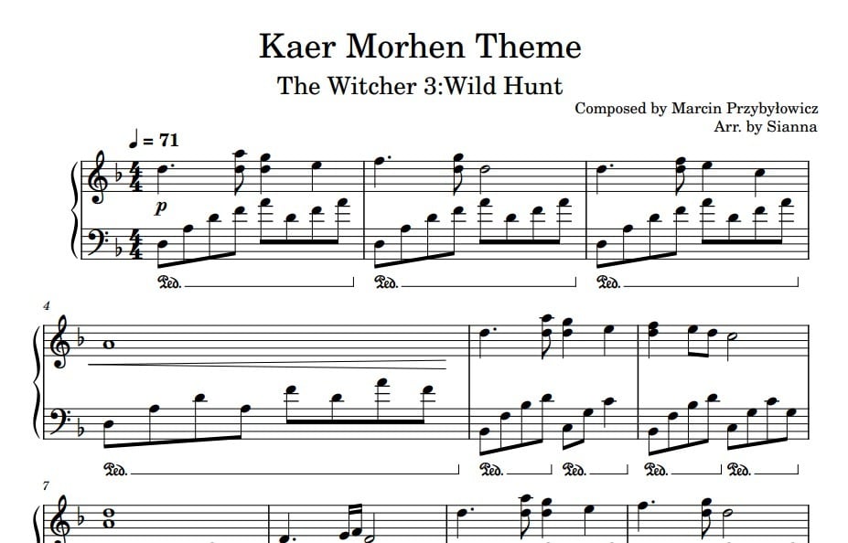 Sheet Music for Piano|| Kaer Morhen theme || The Witcher 3