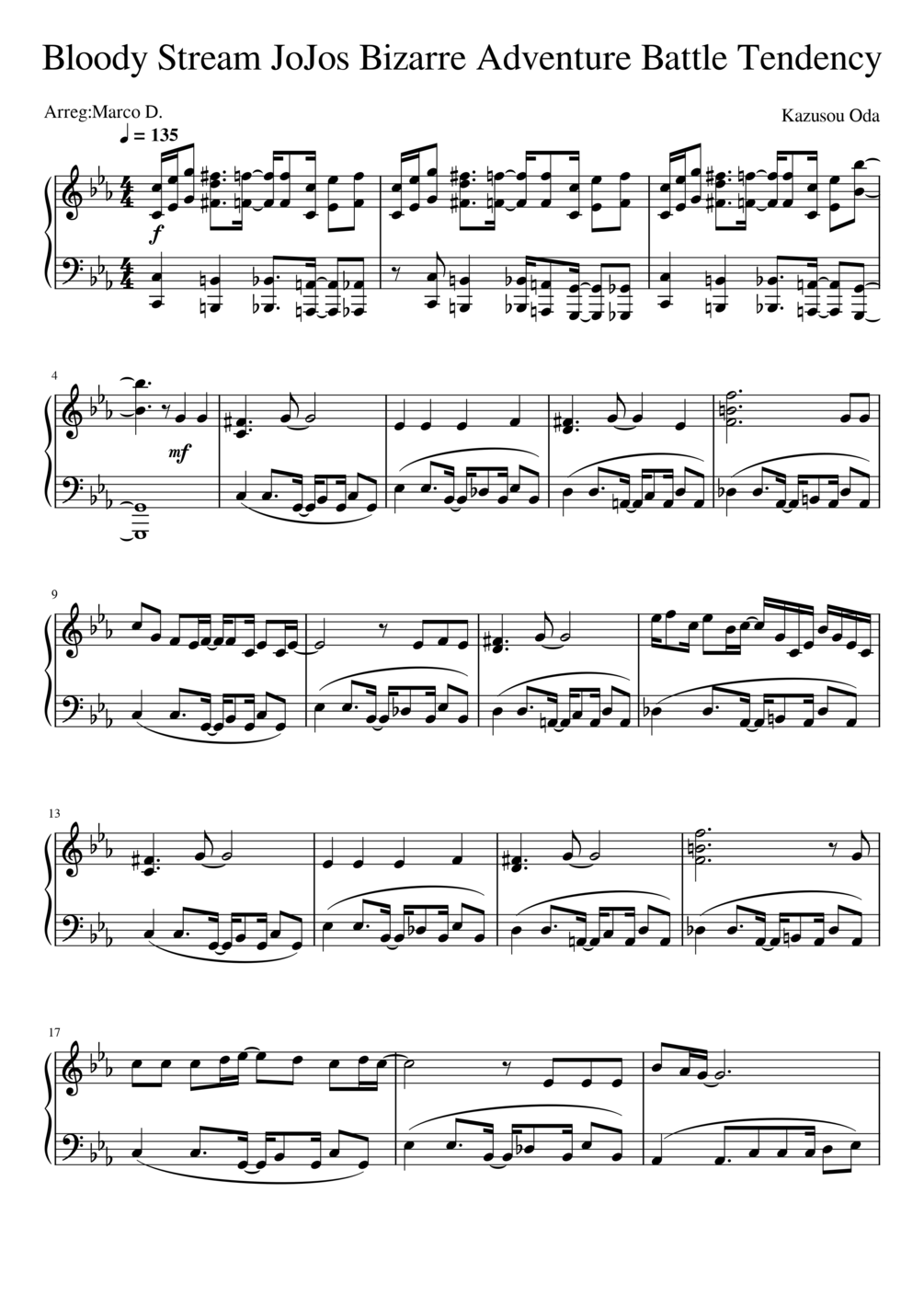 Bloody Stream JoJos Bizarre Adventure Battle Tendency SHEET + MIDI