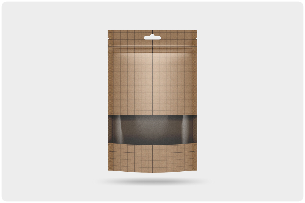 Kraft Bag Stand Up Pouch Doypack with Clear Window Mockup 6x9,5in (15x24cm)