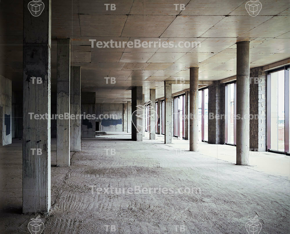 Unfinished concrete shopping center