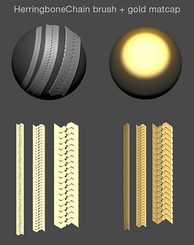 Herringbone Chain brush and Gold Matcap