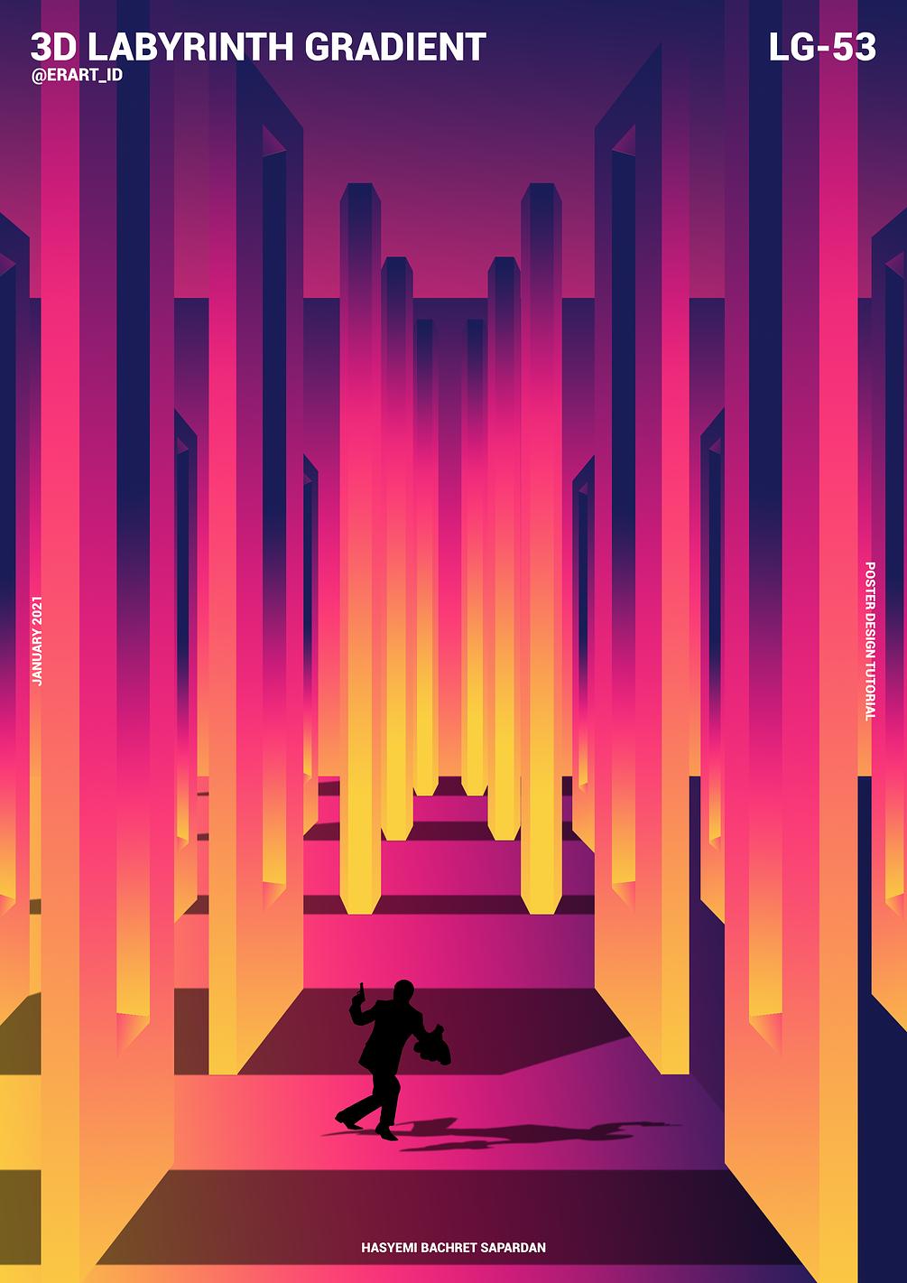 3D LABYRINTH GRADIENT POSTER PHOTOSHOP + ACTION & TUTORIAL