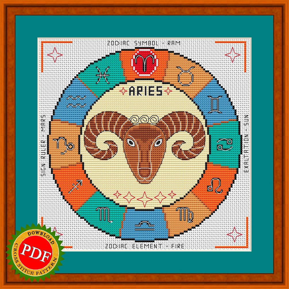 Aries Cross Stitch Pattern | Aries Zodiac Sign | Sign Of Aries | Sign ...