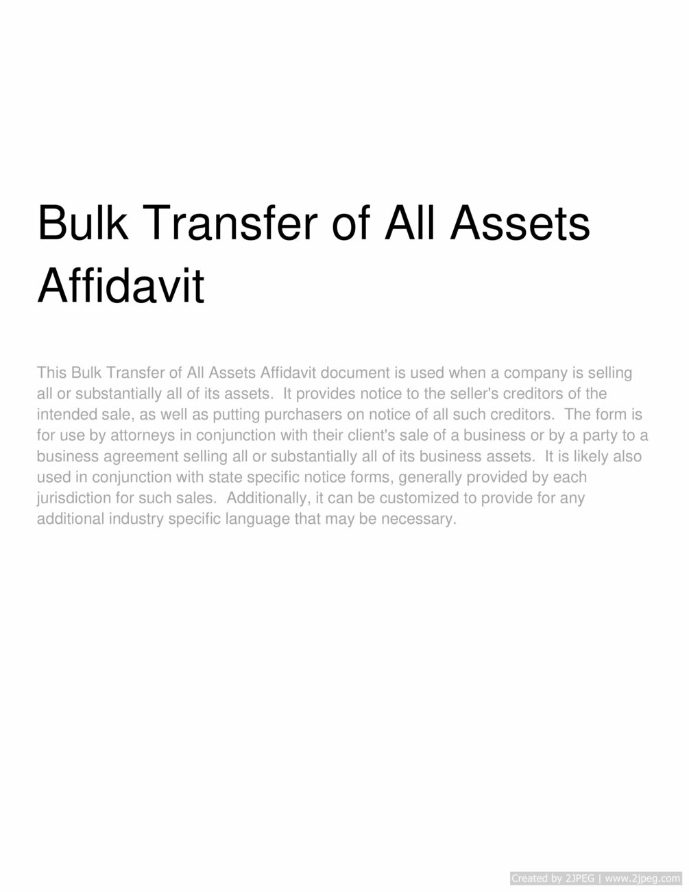 Bulk Transfer of All Assets Affidavit