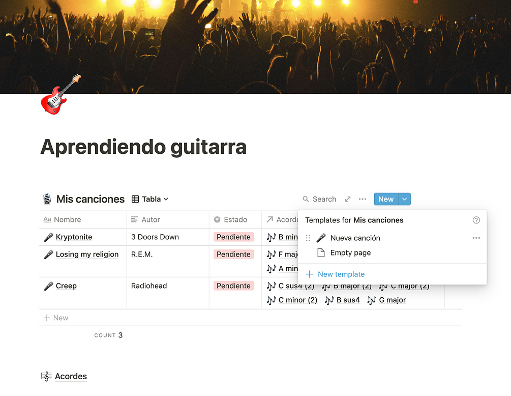 Aprendiendo guitarra Notion template
