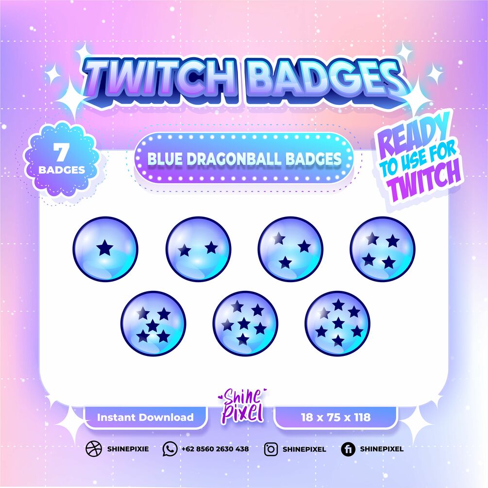 Blue Dragonball Twitch Sub Badges - Bit Badges for streamers 7 Badges