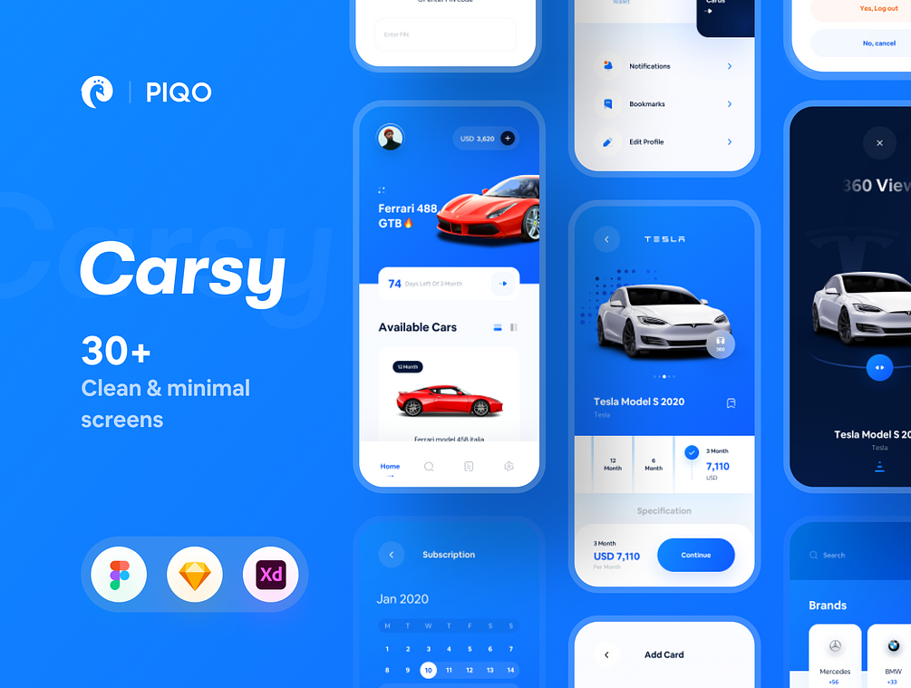 Carsy UI Kit — 30+ Clean & minimal screens