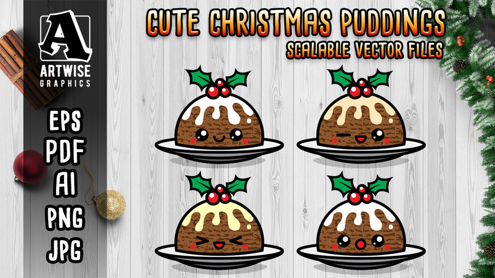 Cute Christmas Puddings Vector Art Graphics