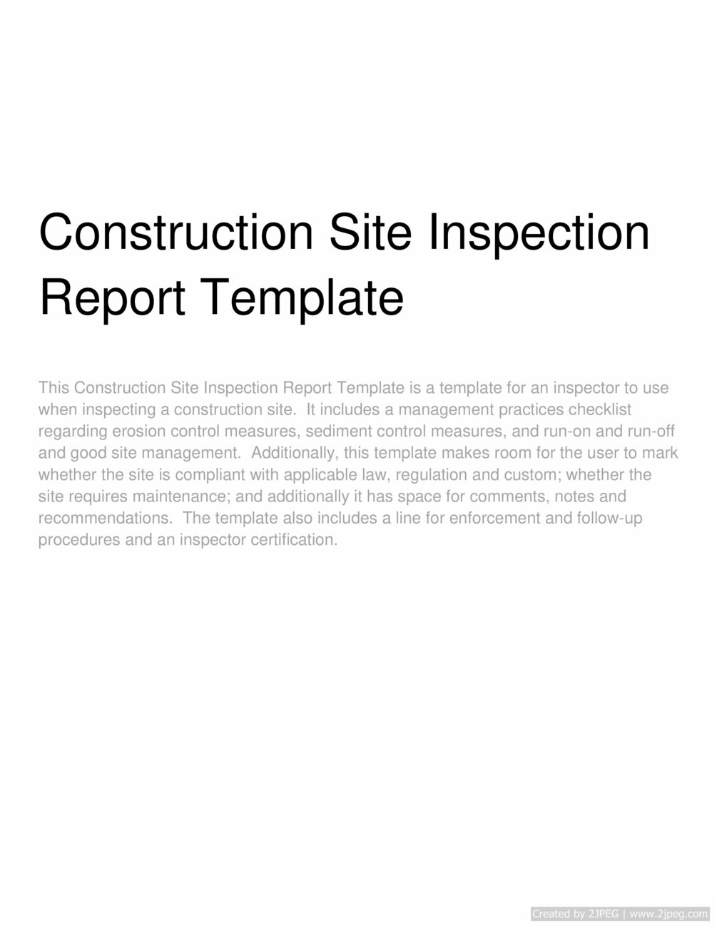 Construction Site Inspection Report Template