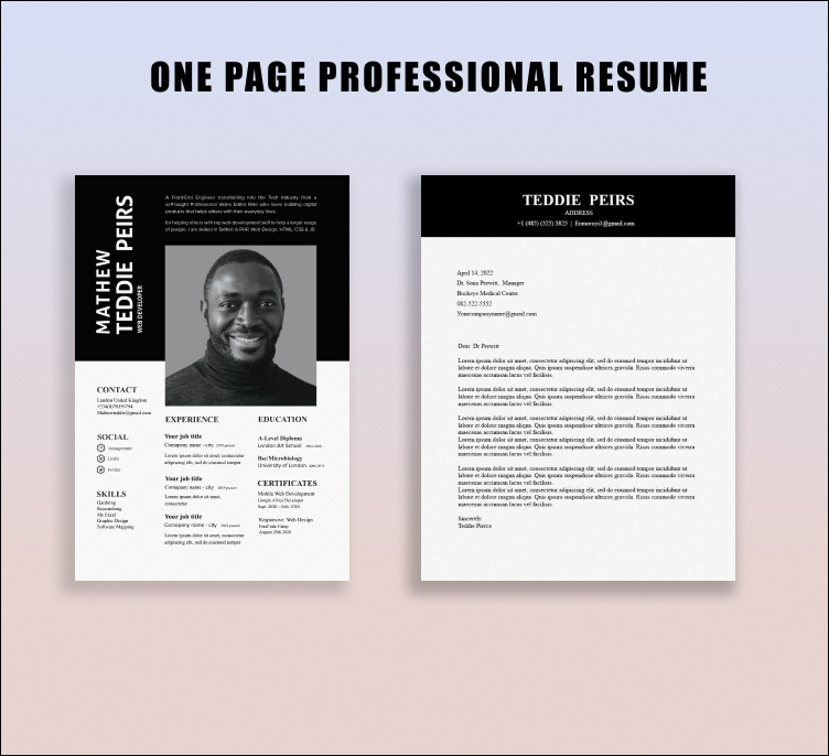 One Page Resume, Template and Cover Letter