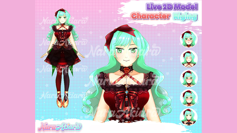 Vtuber Model and Rigging Anime Girl Green Hair with Ribbon Premade ...