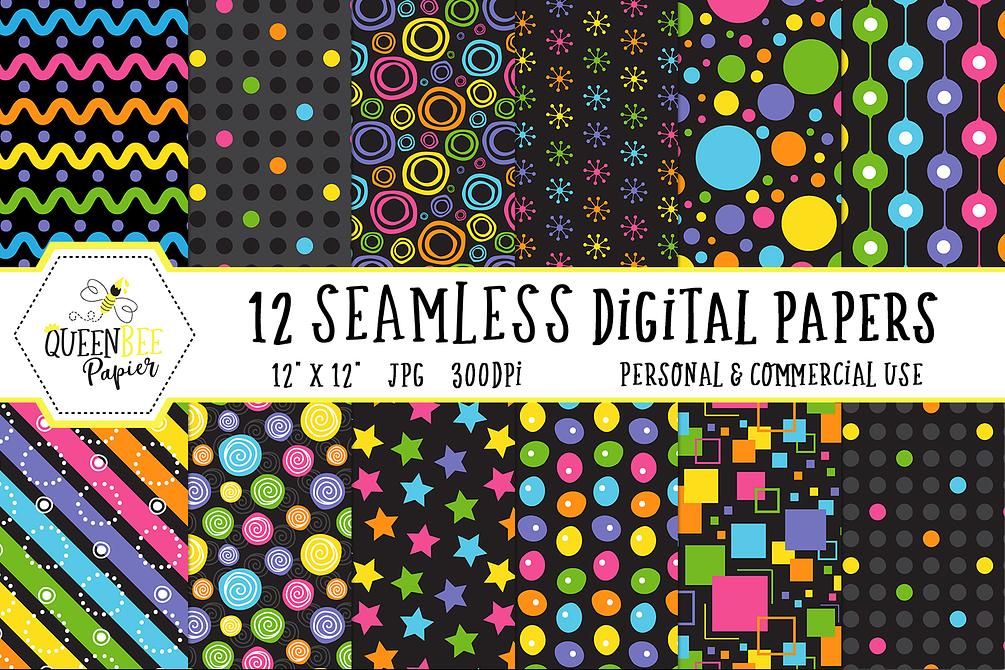 Geometric Seamless Digital Paper Pack - Rainbow Black
