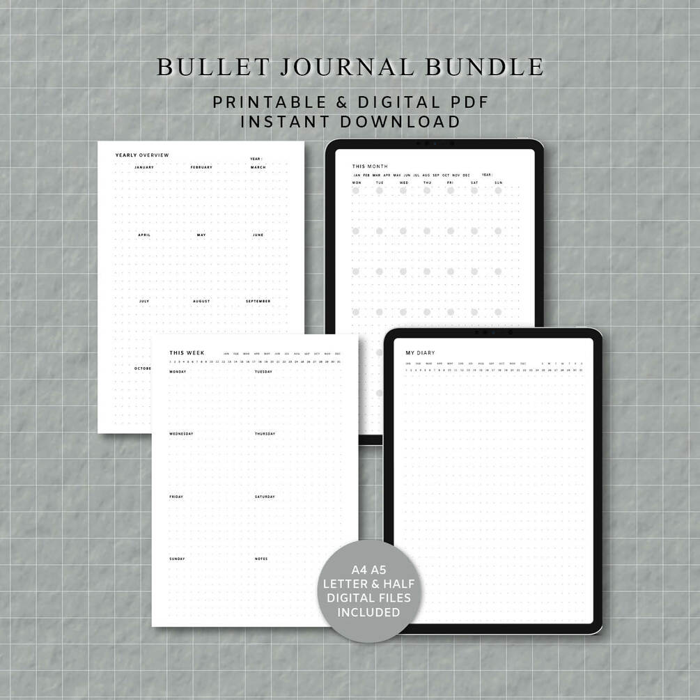 4-in-1 Bullet Journal Bundle, Yearly, Monthly, Weekly, Daily, Printable ...
