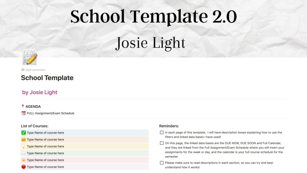Notion School Template by Josie Light