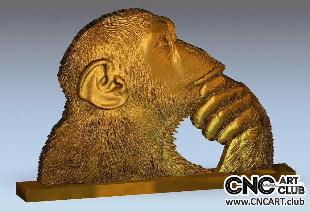 3D-10003 - Thinking ape Chimpanzee - 3D STL file for CNC woodworking