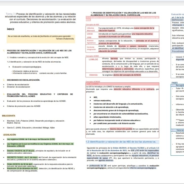 Esquema tema 3 oposiciones Pedagogía Terapéutica