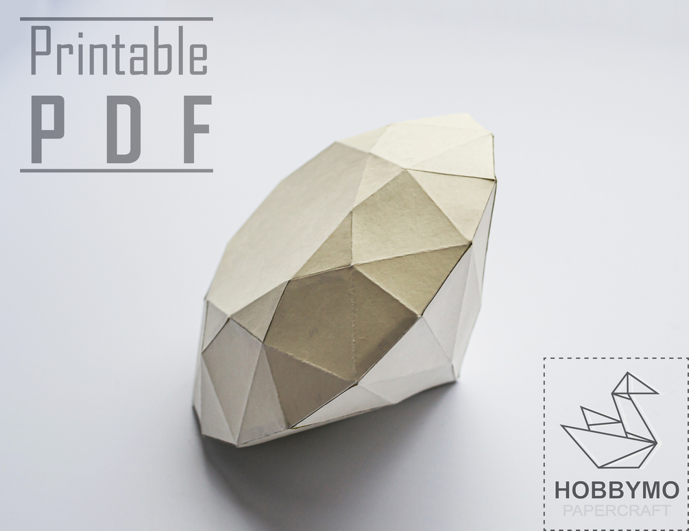 3D Low Poly Diamond 103*103mm (printable pdf template). Paper Sculpture ...