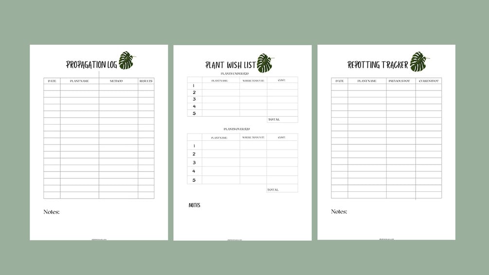 Plant Propagation Log, Repotting Tracker Printables