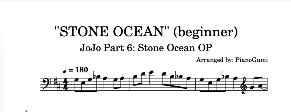 JoJo Part 6: Stone Ocean OP - "STONE OCEAN" - BEGINNER Piano Sheet Music