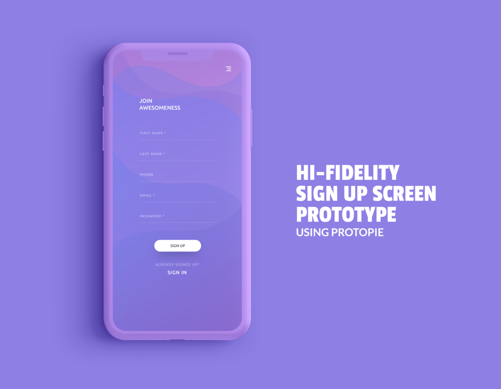 Hi-Fidelity Sign Up Screen Prototype Using Protopie