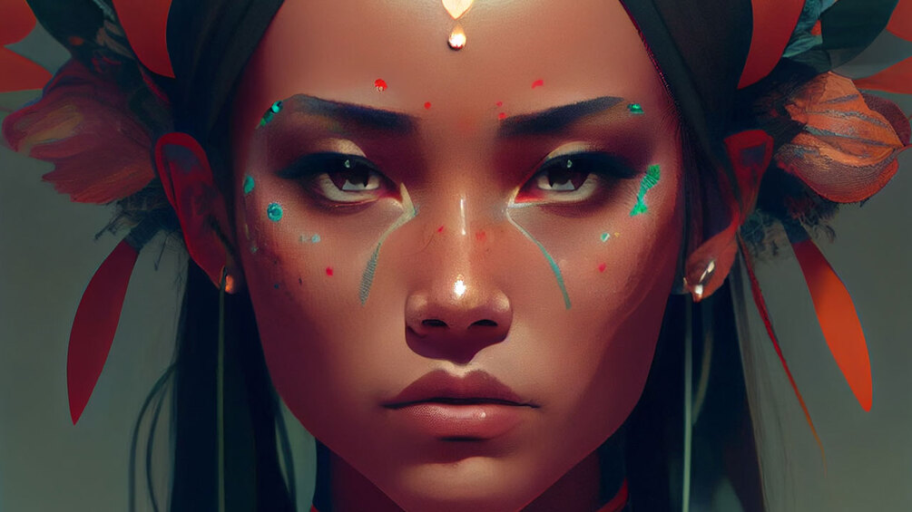 Native woman with caramel skin tone