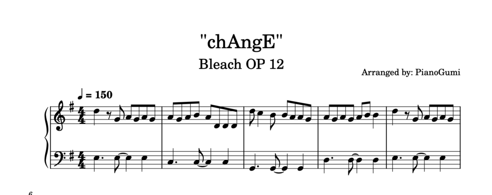 Bleach OP 12 - "chAngE" - Piano Sheet Music