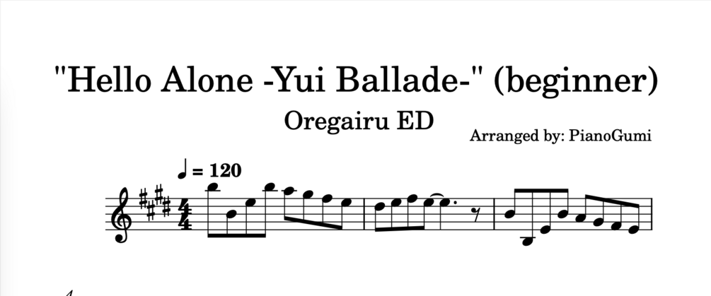 Oregairu ED - "Hello Alone (Yui Ballade)" - BEGINNER Piano Sheet Music