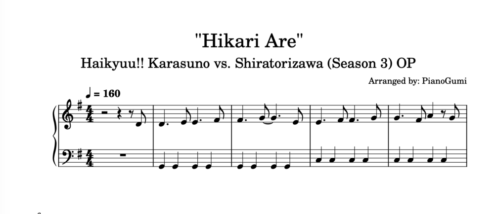 Haikyuu!! Season 3 OP - "Hikari Are" - Piano Sheet Music